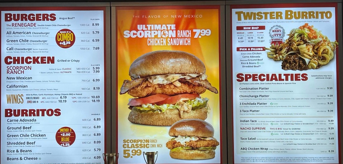 Twisters Burgers and Burritos Restaurant Menu
