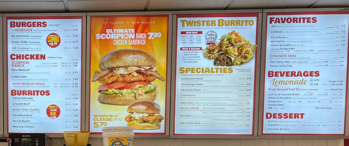 Twisters Burgers and Burritos Restaurant Menu